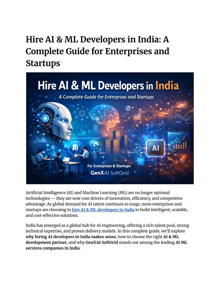 PPT - Hire AI & ML Developers in India_ A Complete Guide for ...