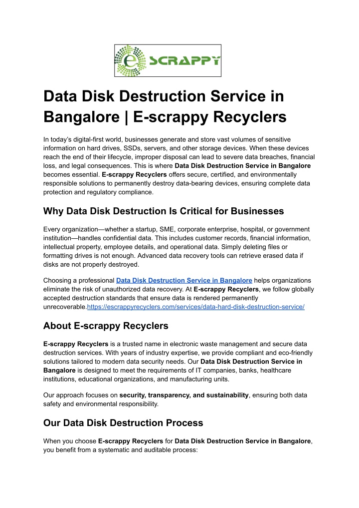 PPT - Data Disk Destruction Service in Bangalore _ E-scrappy Recyclers ...