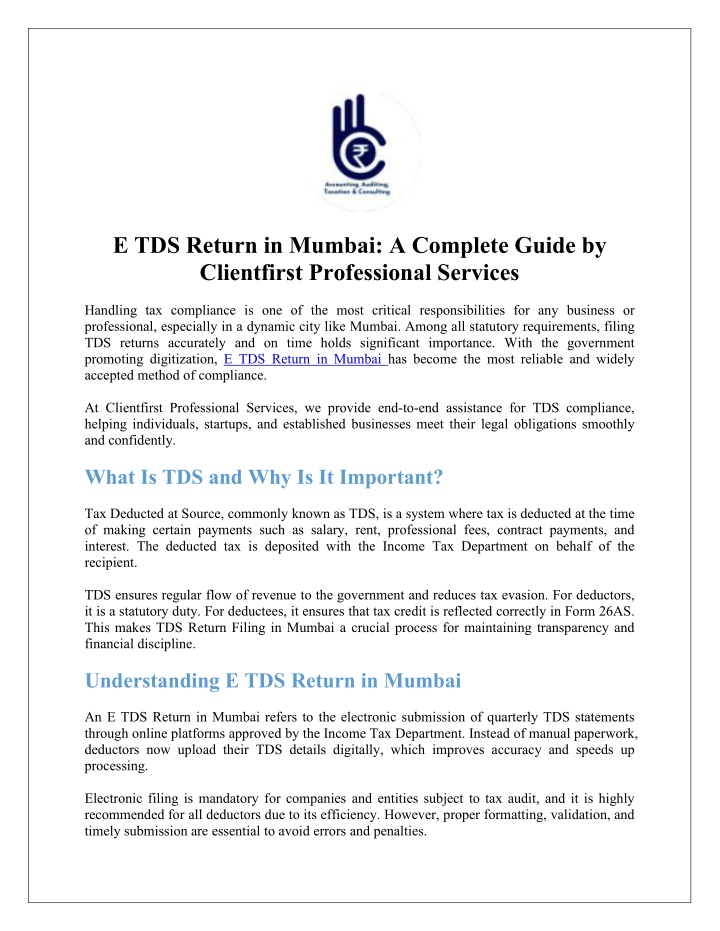 PPT - File TDS Return Online in Mumbai | Simple, Secure & Hassle-Free ...