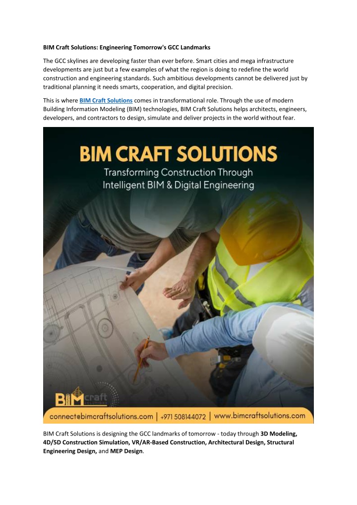 PPT - BIM Craft Solutions - Engineering Tomorrow's GCC Landmarks ...