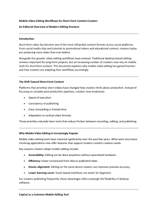 PPT - Mobile Video Editing Workflows for Short PowerPoint Presentation ...