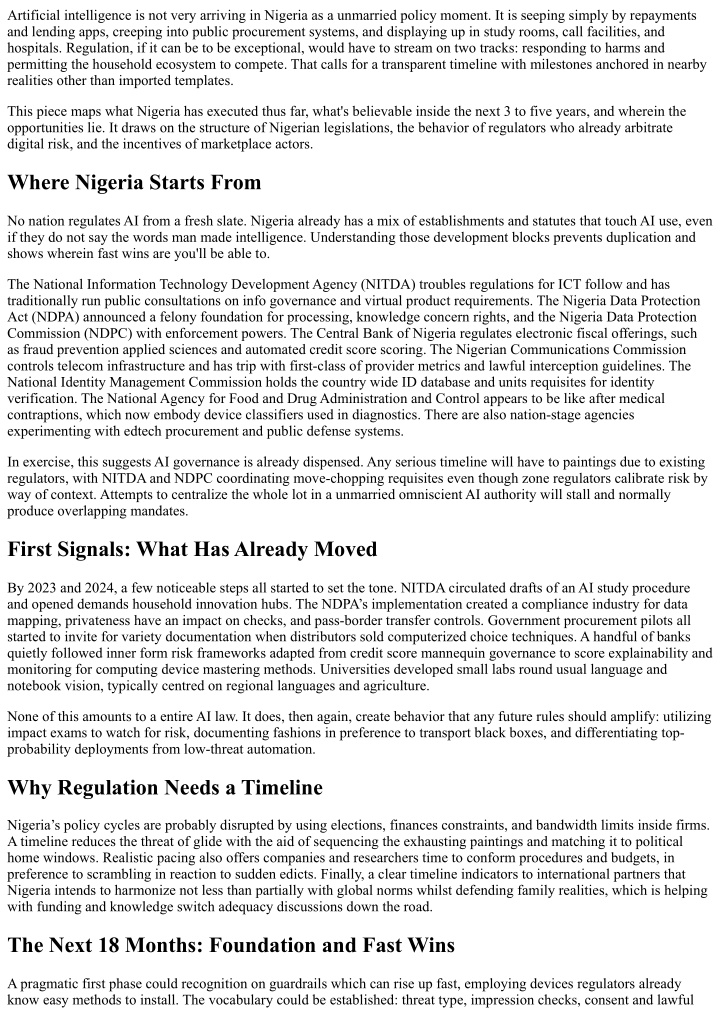 PPT - A Timeline for AI Regulation in Nigeria: Milestones, Risks, and ...