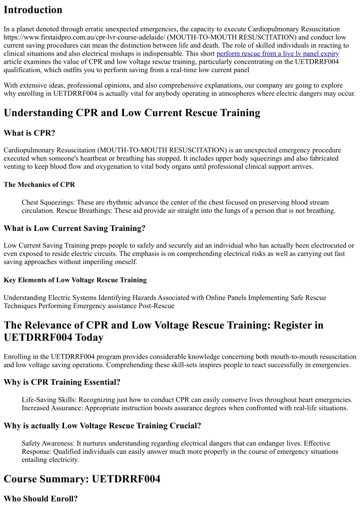 PPT - The Importance of CPR and Low Voltage Rescue Training: Enlist in ...