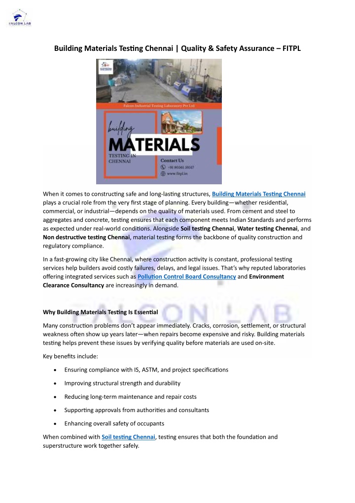 PPT - Building Materials Testing Chennai Quality & Safety Assurance ...