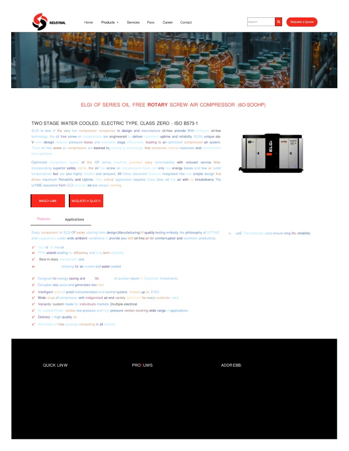 PPT - Elgi OF Series Oil Free Rotary Screw Air Compressor (60-500hp ...