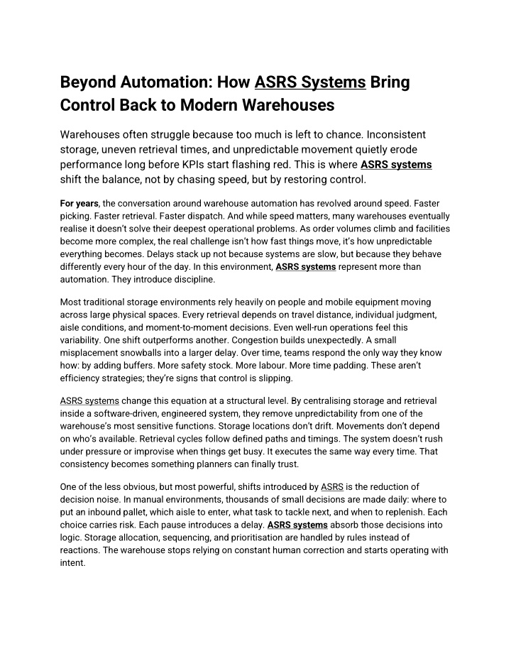 PPT - Beyond Automation How ASRS Systems Bring Control Back to Modern ...