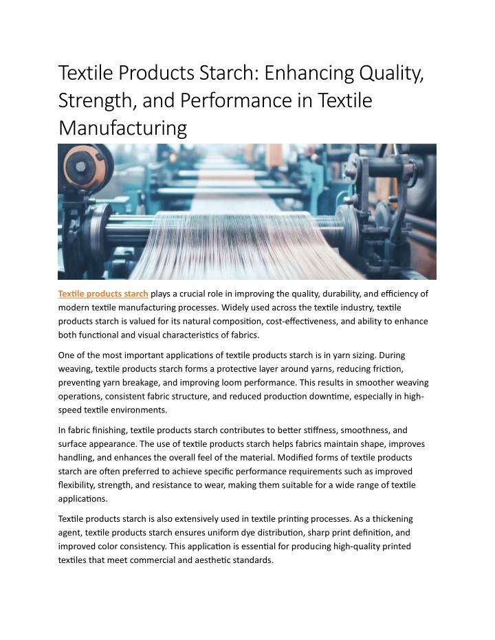 PPT - Textile Products Starch: Enhancing Quality, Strength, and ...