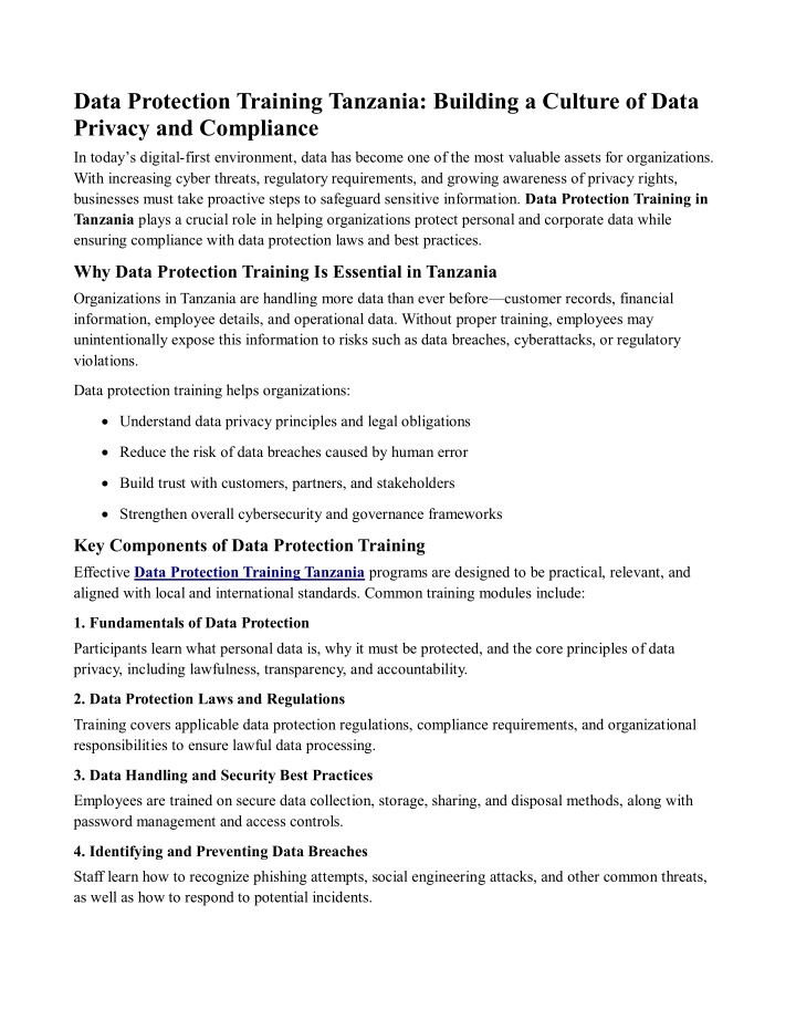 PPT - Data Protection Training Tanzania Building a Culture of Data ...