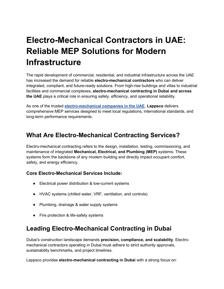 PPT - Electro-Mechanical Contractors in UAE_ Reliable MEP Solutions for ...
