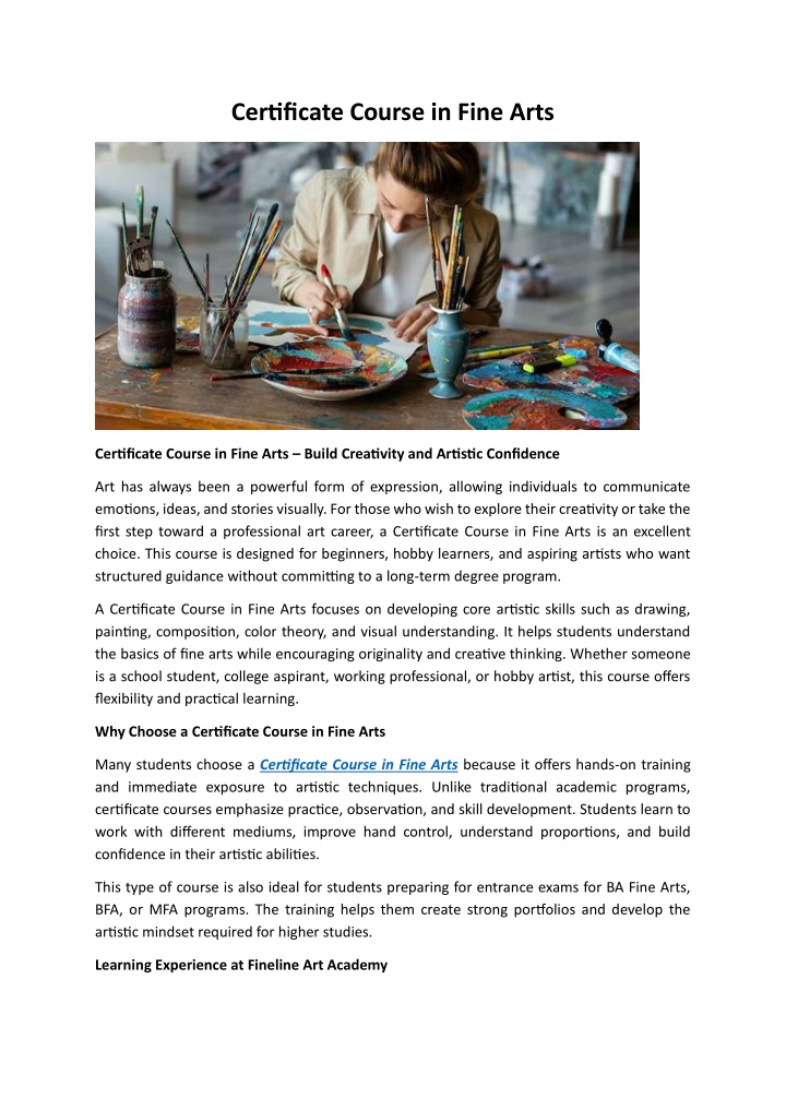 PPT - Certificate Course in Fine Arts PowerPoint Presentation, free ...