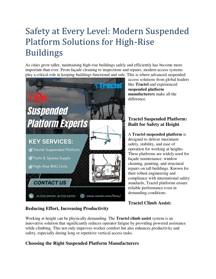 PPT - Tractel Suspended Platforms That Redefine Safety at Height ...