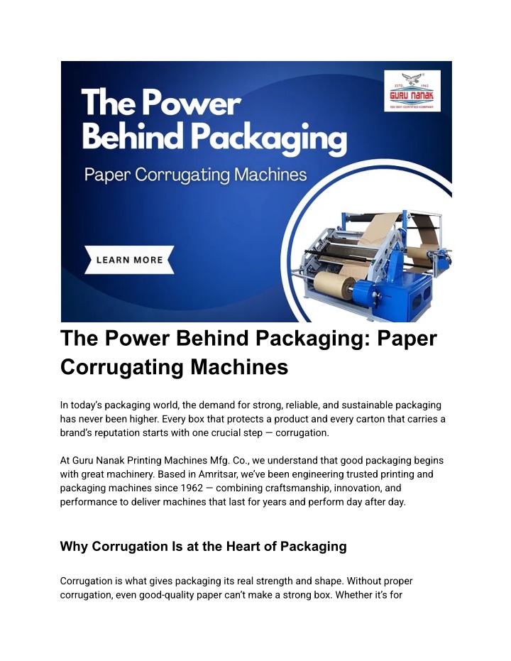 PPT - Why Paper Corrugating Machines Are the Foundation of Reliable ...