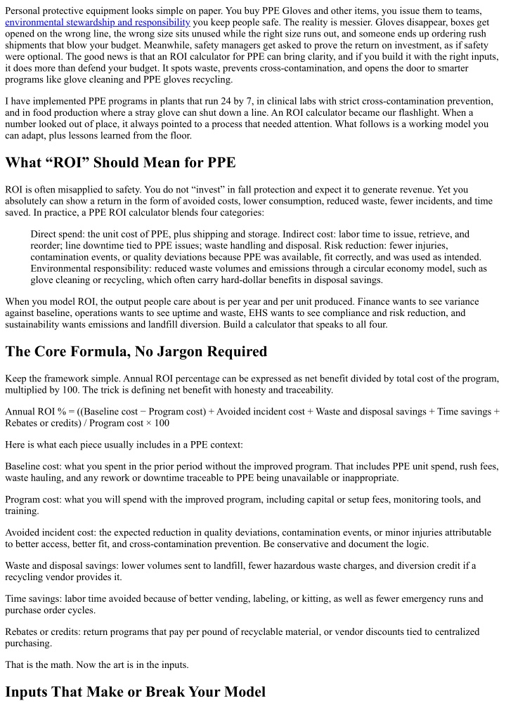 PPT - A Practical ROI Calculator for PPE Programs: Save Much More ...
