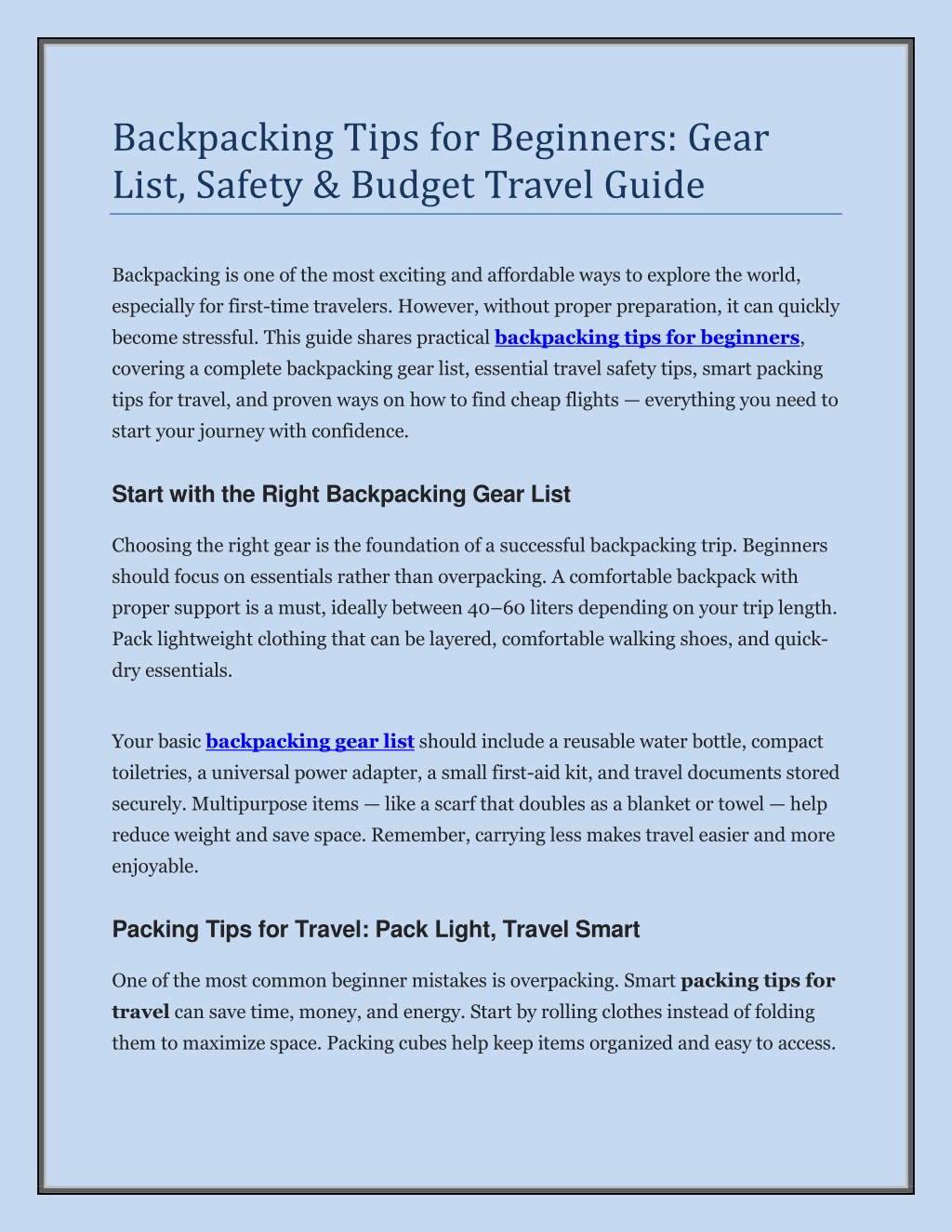 PPT - Smart Backpacking Tips for Beginners: Pack Light & Travel Safe ...