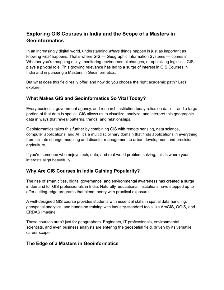 PPT - Exploring GIS Courses in India and the Scope of a Masters in ...