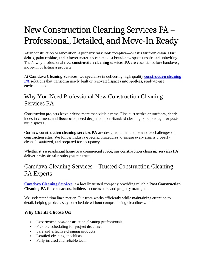 PPT - 2- New Construction Cleaning Services PA – Professional, Detailed ...