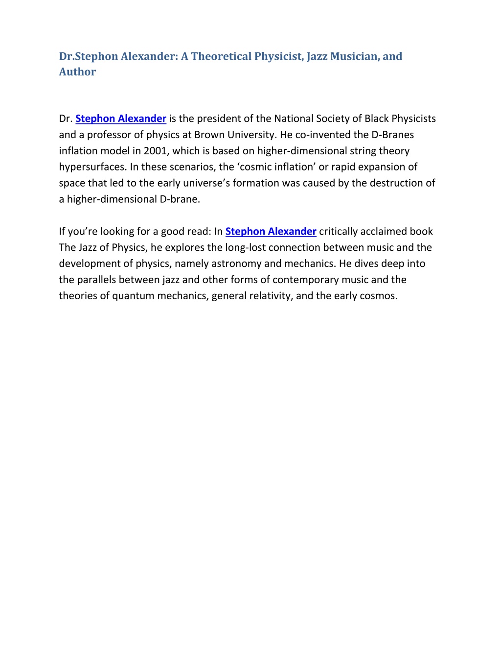 PPT - Dr.Stephon Alexander A Theoretical Physicist, Jazz Musician, and ...