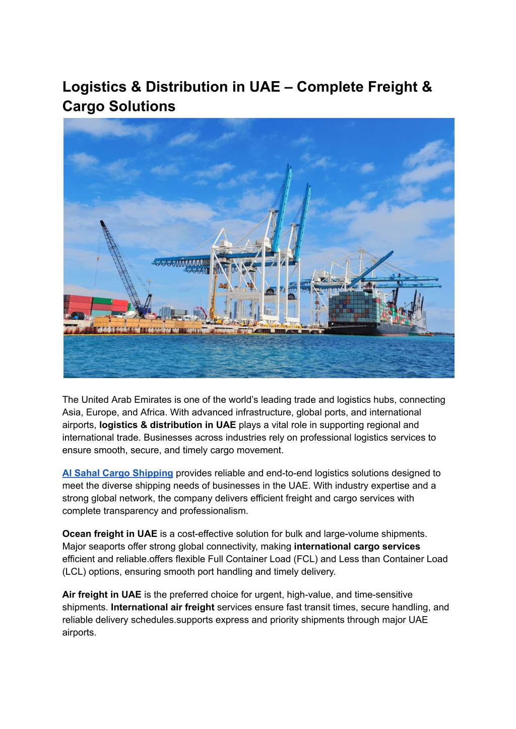 PPT - Logistics & Distribution in UAE – Complete Freight & Cargo ...