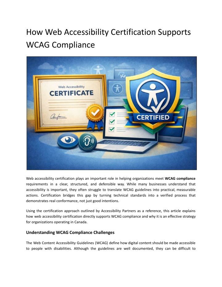 PPT - How Web Accessibility Certification Supports WCAG Compliance ...