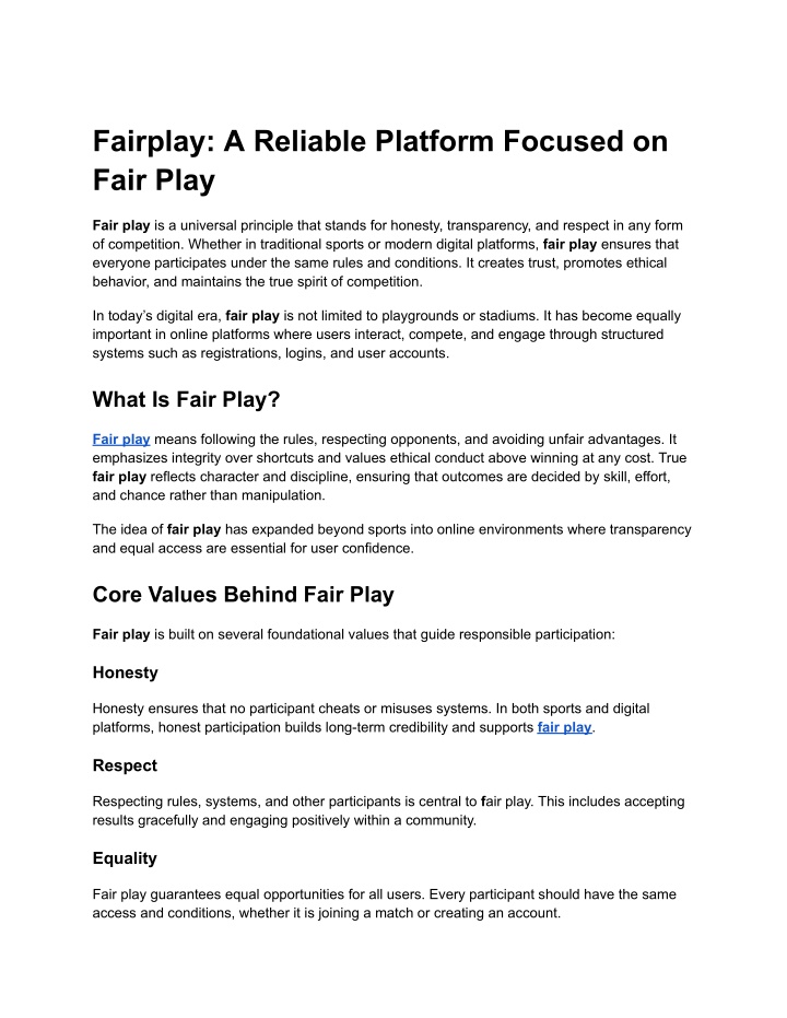 PPT - Fair Play_ Meaning, Importance, and Its Role in Sports and Online ...