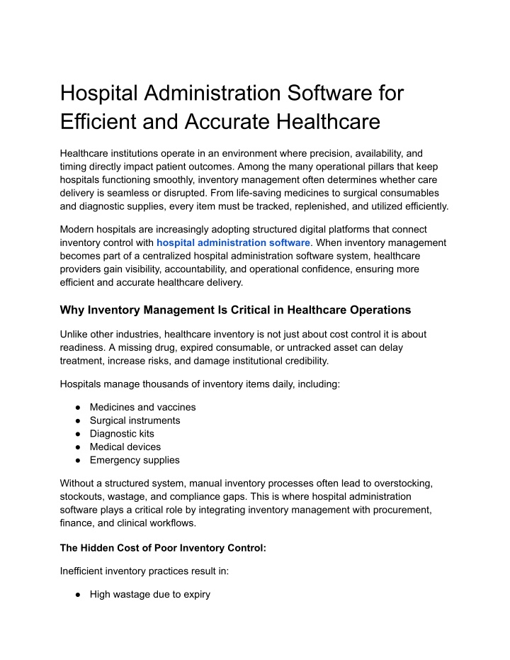 PPT - Hospital Administration Software for Efficient and Accurate ...