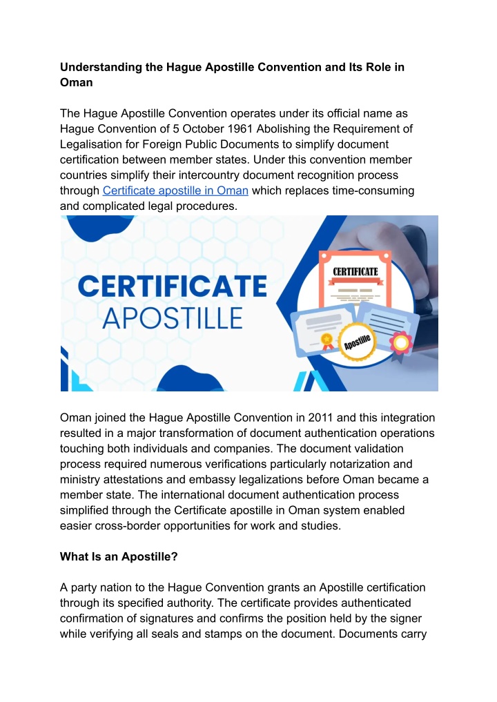 PPT - Understanding the Hague Apostille Convention and Its Role in Oman ...