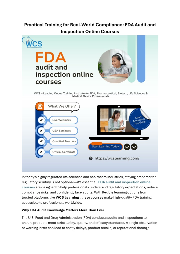 PPT - Practical Training for Real-World Compliance FDA Audit and ...