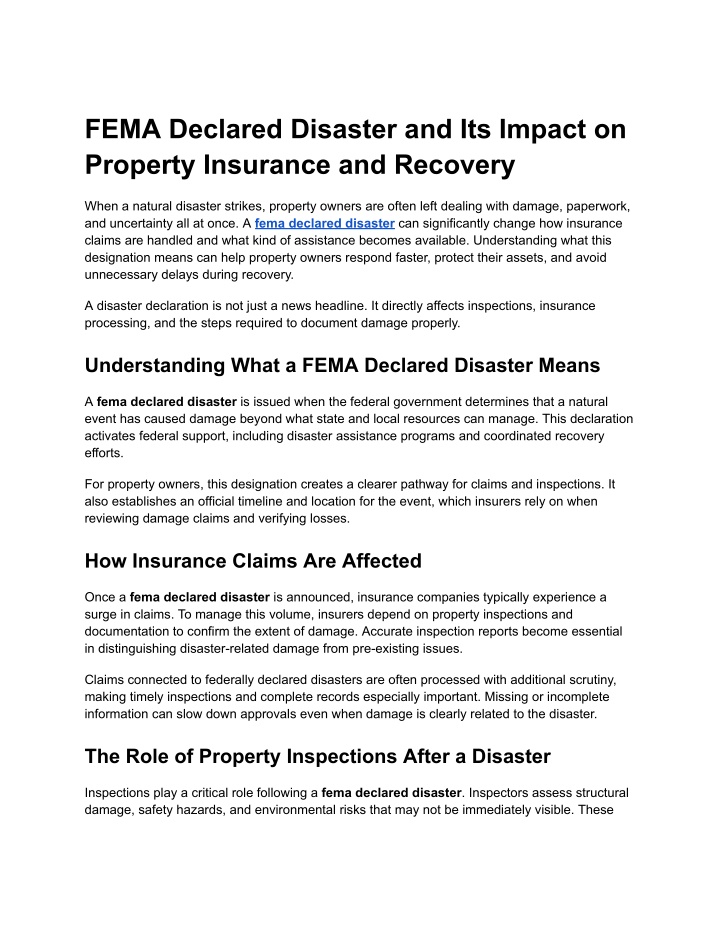PPT - FEMA Declared Disaster and Its Impact on Property Insurance and ...