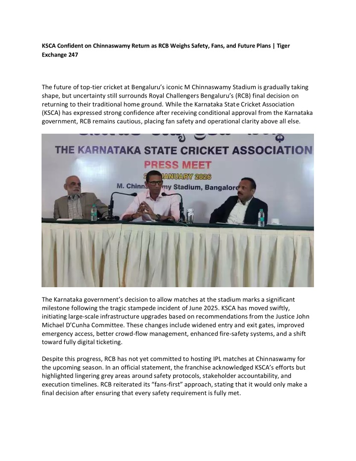 PPT - KSCA Confident on Chinnaswamy Return as RCB Weighs Safety, Fans ...