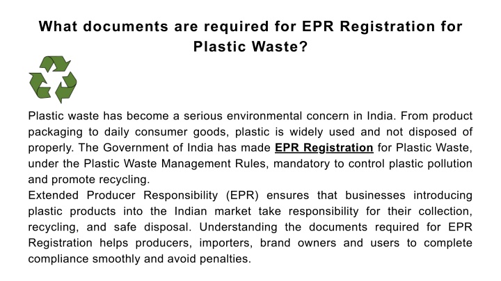 PPT - What documents are required for EPR Registration for Plastic ...