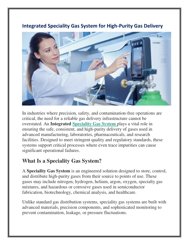 PPT - Integrated Speciality Gas System for High-Purity Gas Delivery ...