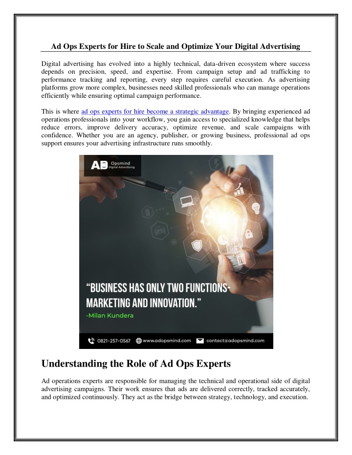 PPT - Ad Ops Experts for Hire to Scale and Optimize Your Digital ...