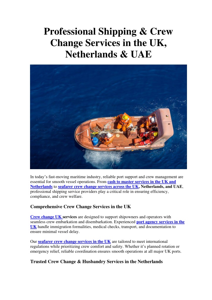 PPT - Professional Shipping & Crew Change Services in UK, Netherlands ...