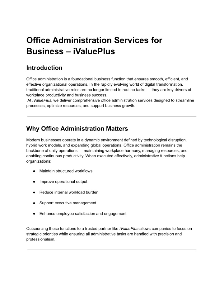 PPT - Office Administration Services for Business – iValuePlus ...