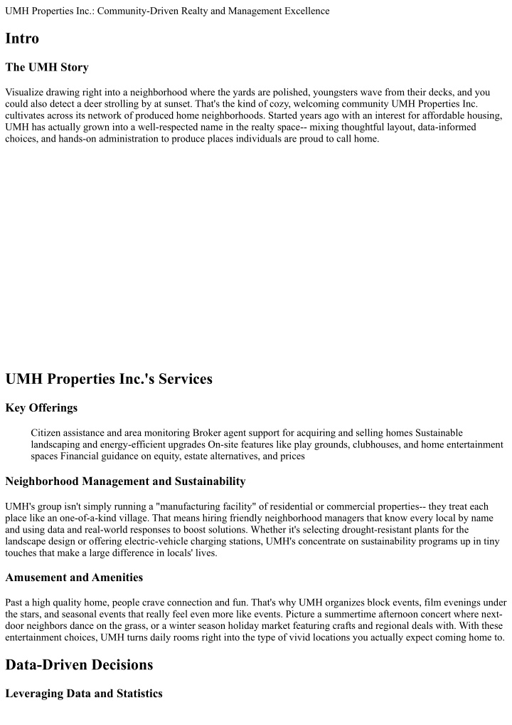 PPT - UMH Properties Inc.: Community-Driven Real Estate and Management ...