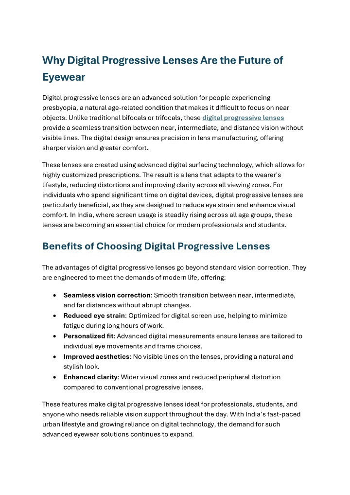 PPT - Why Digital Progressive Lenses Are the Future of Eyewear ...