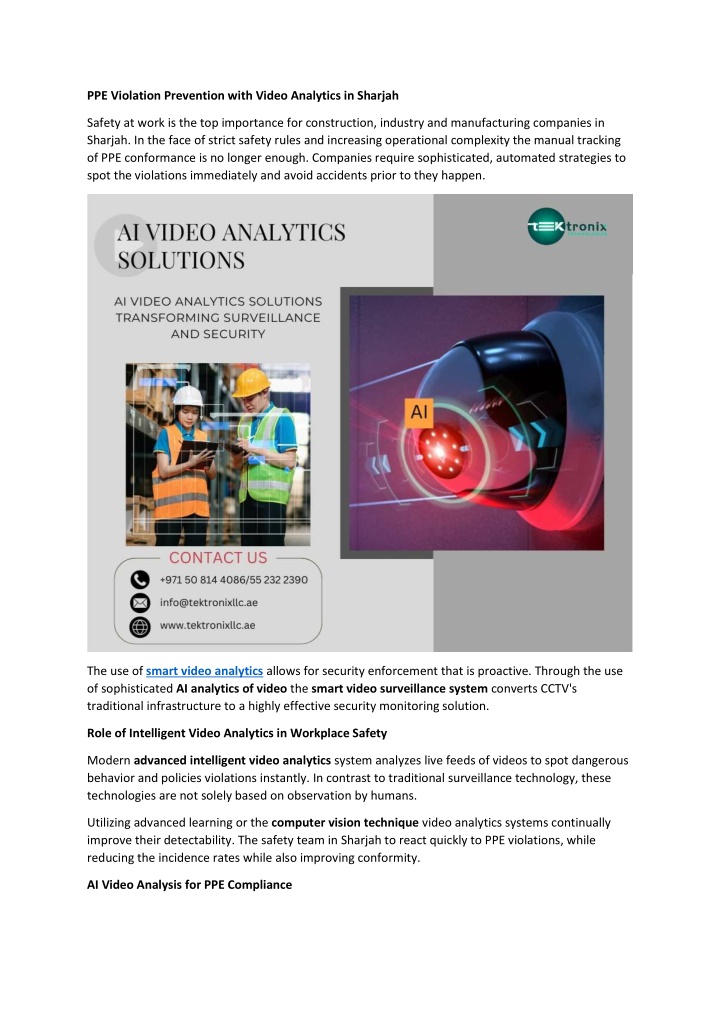 PPT - PPE Violation Prevention with Video Analytics in Sharjah ...