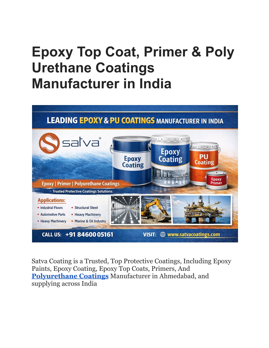 PPT - Epoxy Top Coat, Primer & Poly Urethane Coatings Manufacturer in ...
