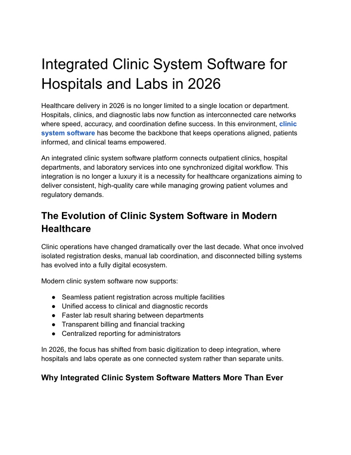 PPT - Integrated Clinic System Software for Hospitals and Labs in 2026 ...