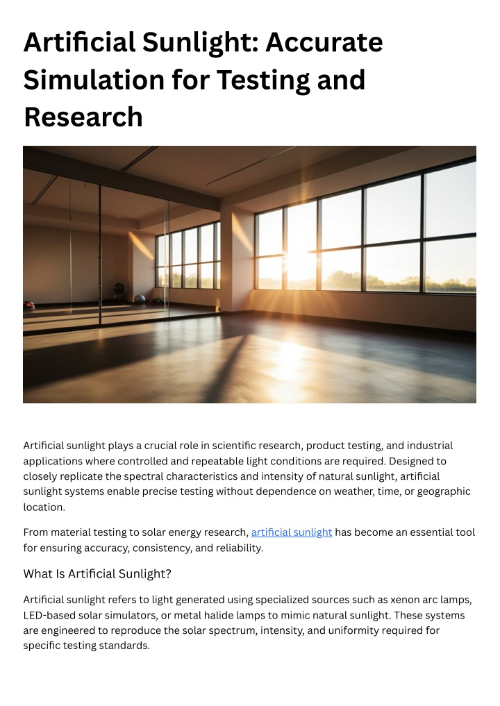 PPT - Artificial Sunlight Accurate Simulation for Testing and Research ...