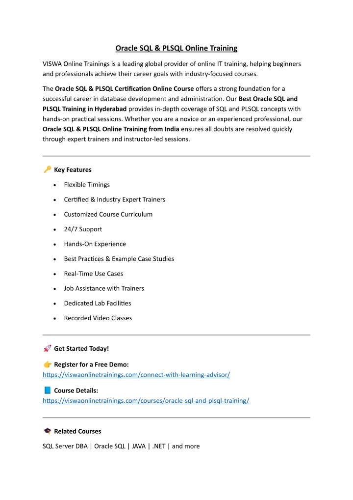 PPT - Oracle SQL & PLSQL Online Training Real-time support from ...