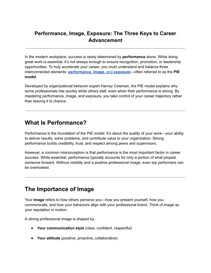 PPT - Performance, Image, Exposure_ The Three Keys to Career ...
