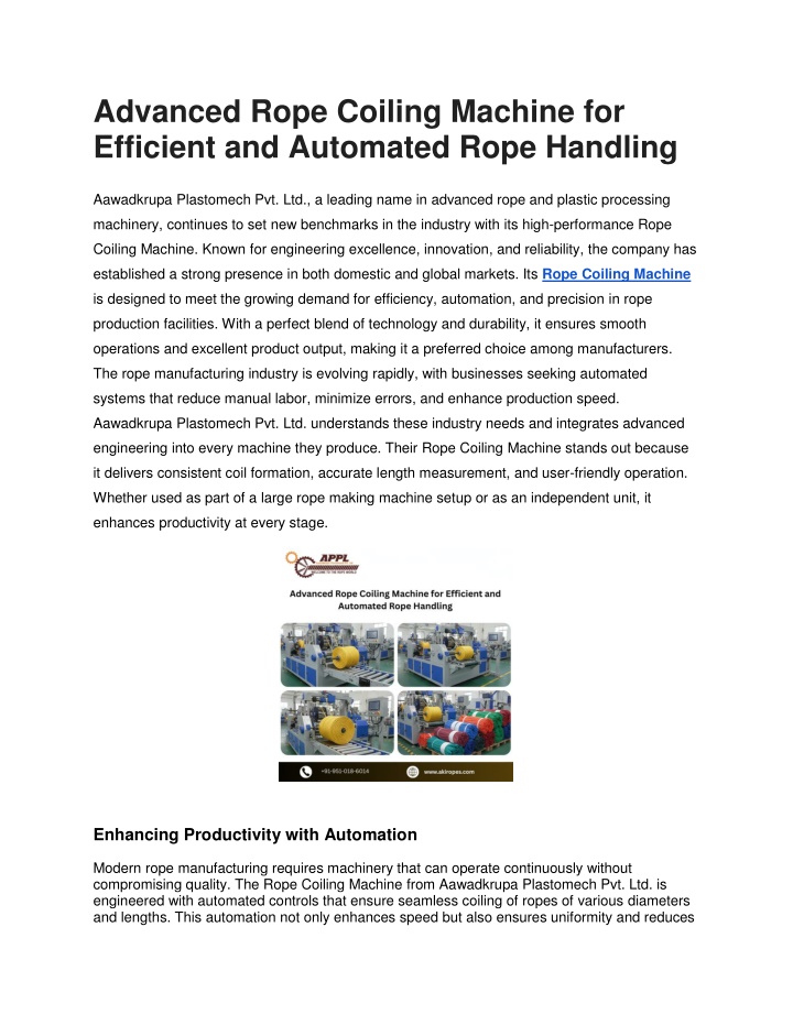 PPT - Advanced Rope Coiling Machine for Efficient and Automated Rope ...