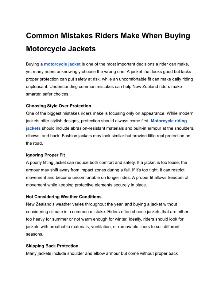 PPT - Common Mistakes Riders Make When Buying Motorcycle Jackets ...