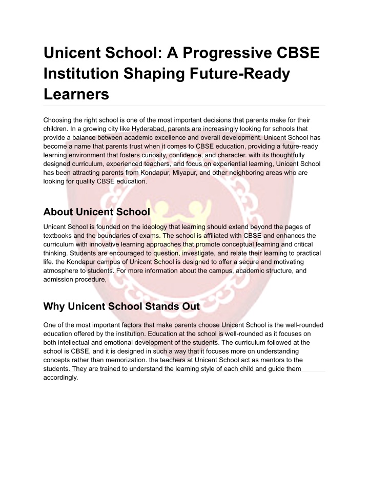 PPT - Unicent School_ A Progressive CBSE Institution Shaping Future ...