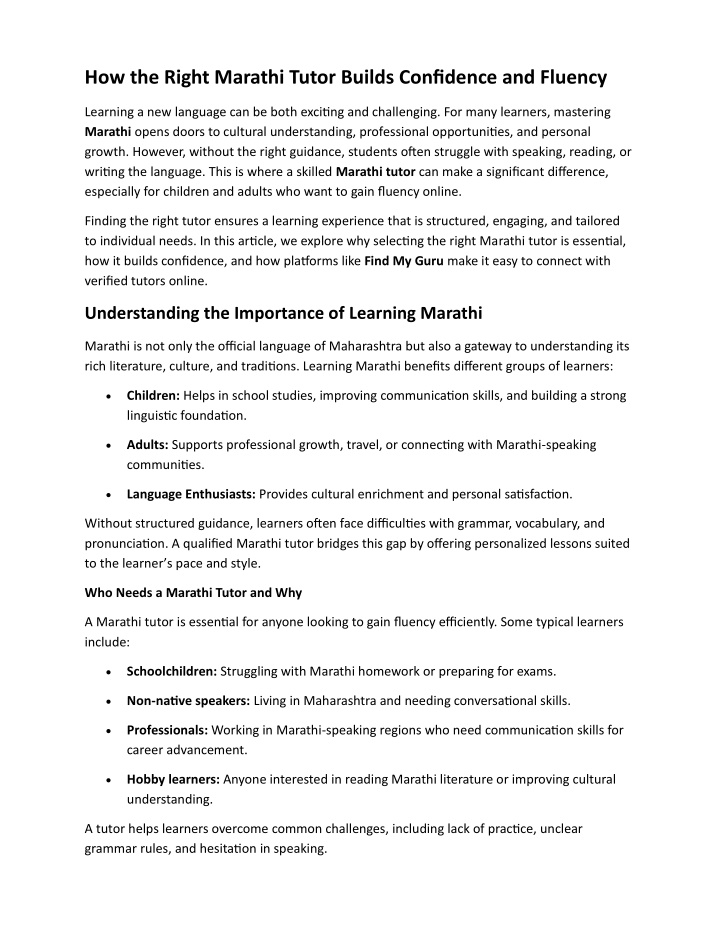 PPT - How the Right Marathi Tutor Builds Confidence and Fluency ...