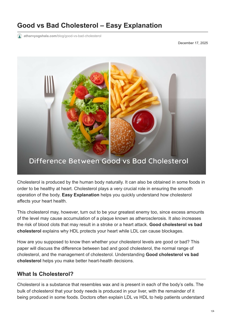 PPT - atharvyogshala.com-Good vs Bad Cholesterol Easy Explanation ...