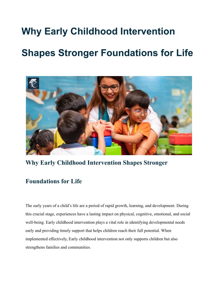 PPT - Why Early Childhood Intervention Shapes Stronger Foundations for ...