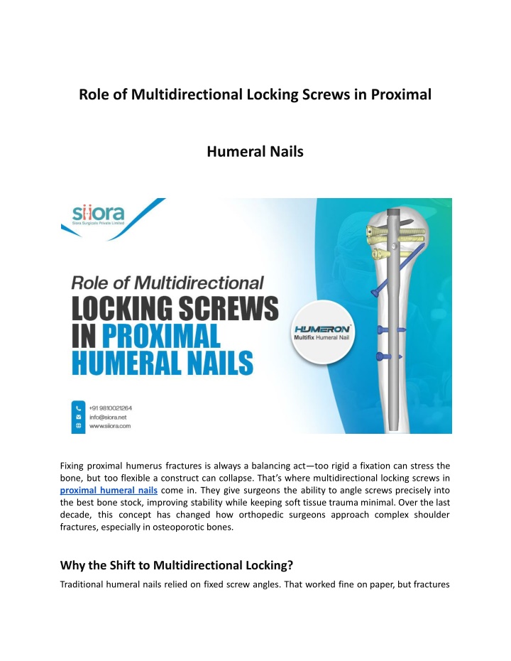 PPT - Role of Multidirectional Locking Screws in Proximal Humeral Nails ...