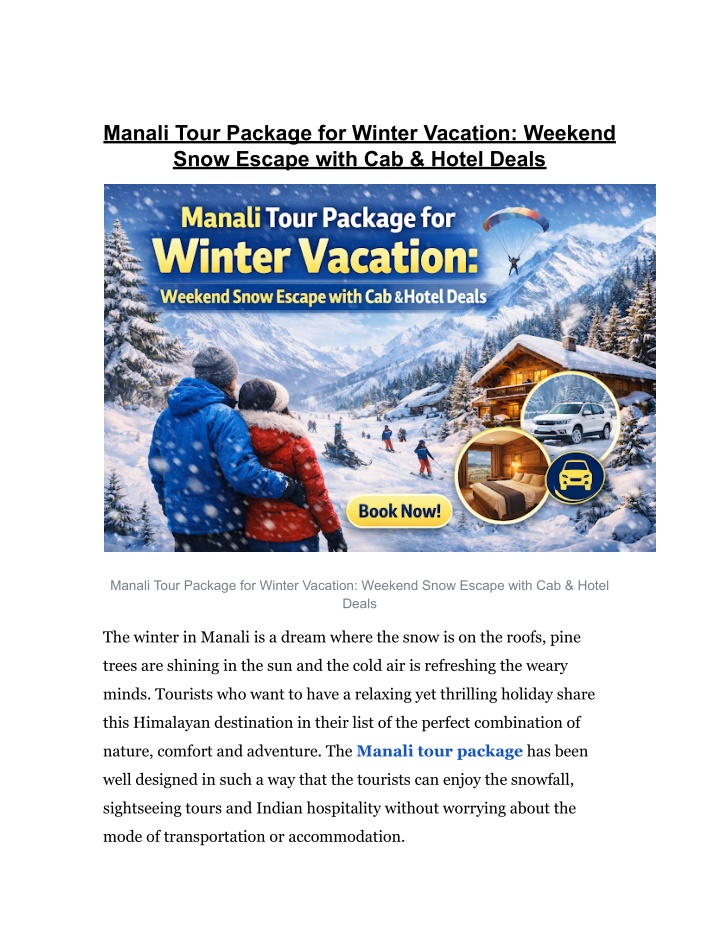 PPT - Manali Tour Package for Winter Vacation_ Weekend Snow Escape with ...